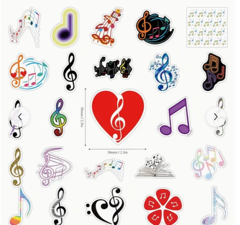 Vinyl Music Note Sticker Pack Pack of 5 Waterproof Music Stickers Water ...
