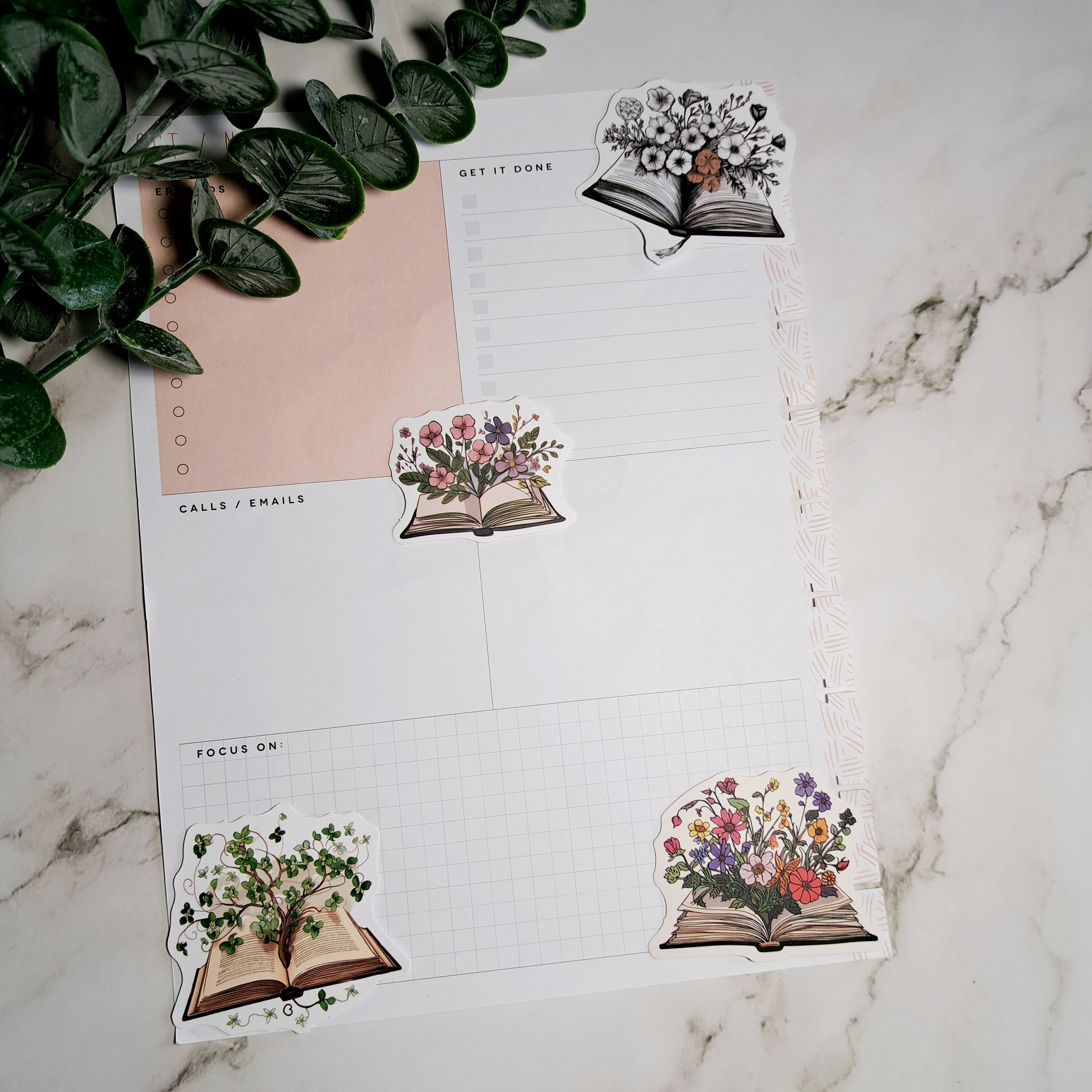 Floral Book Sticker Pack| Pack of 5| Waterproof Vinyl Flower Stickers ...
