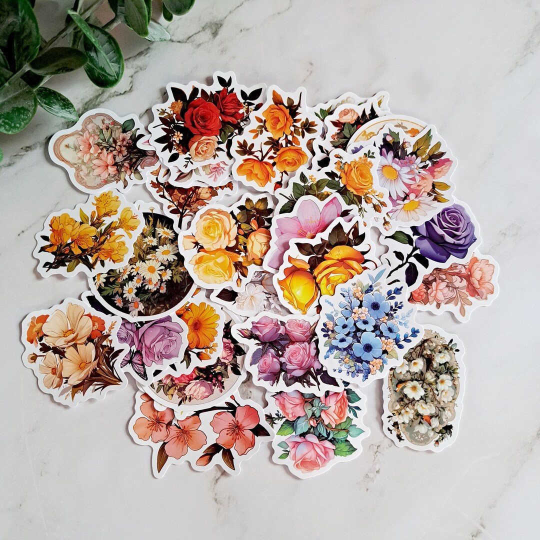 Vinyl Retro Floral Stickers| Pack of 5| Waterproof Planner Stickers ...
