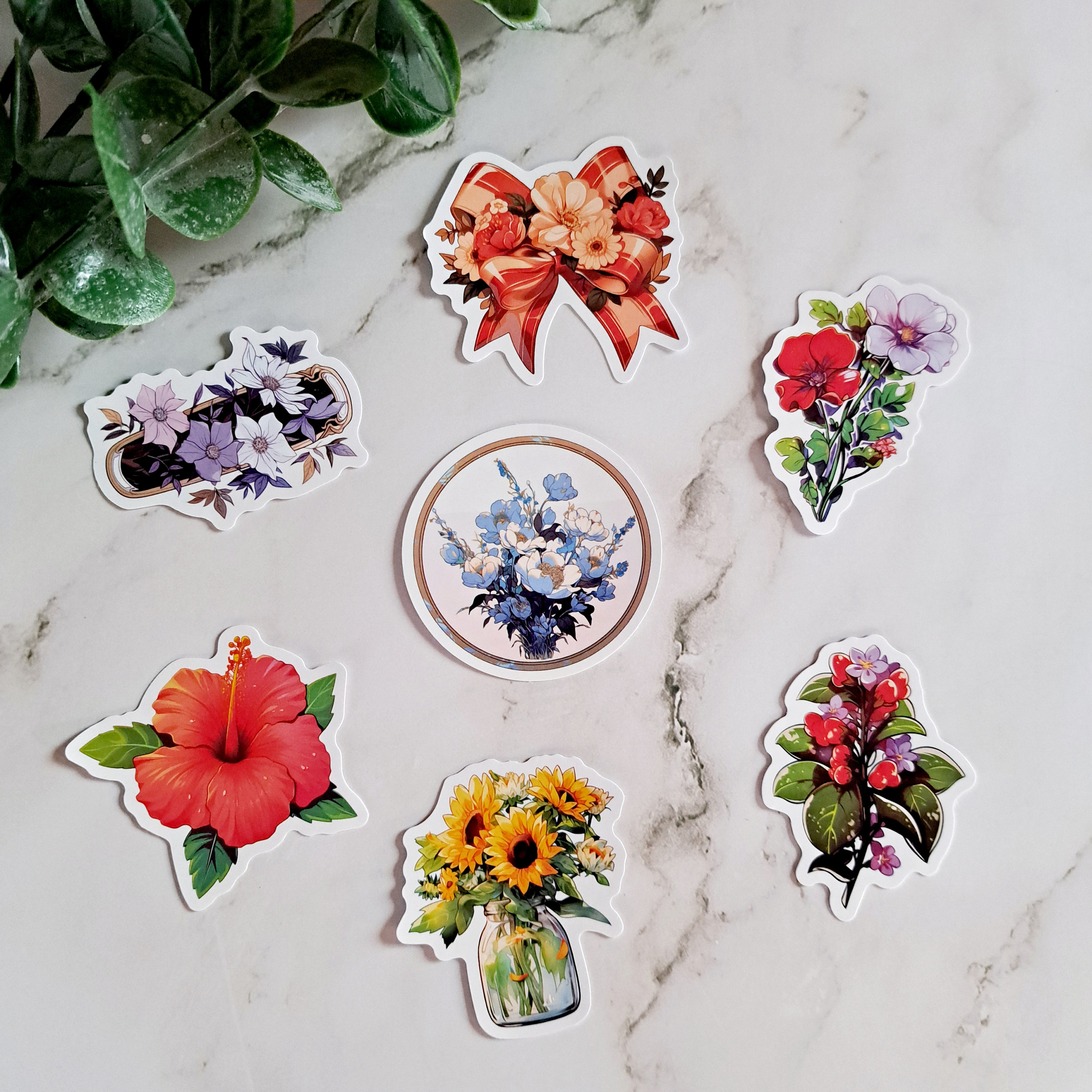 Vinyl Retro Floral Stickers Pack of 5 Waterproof Planner Stickers Phone ...