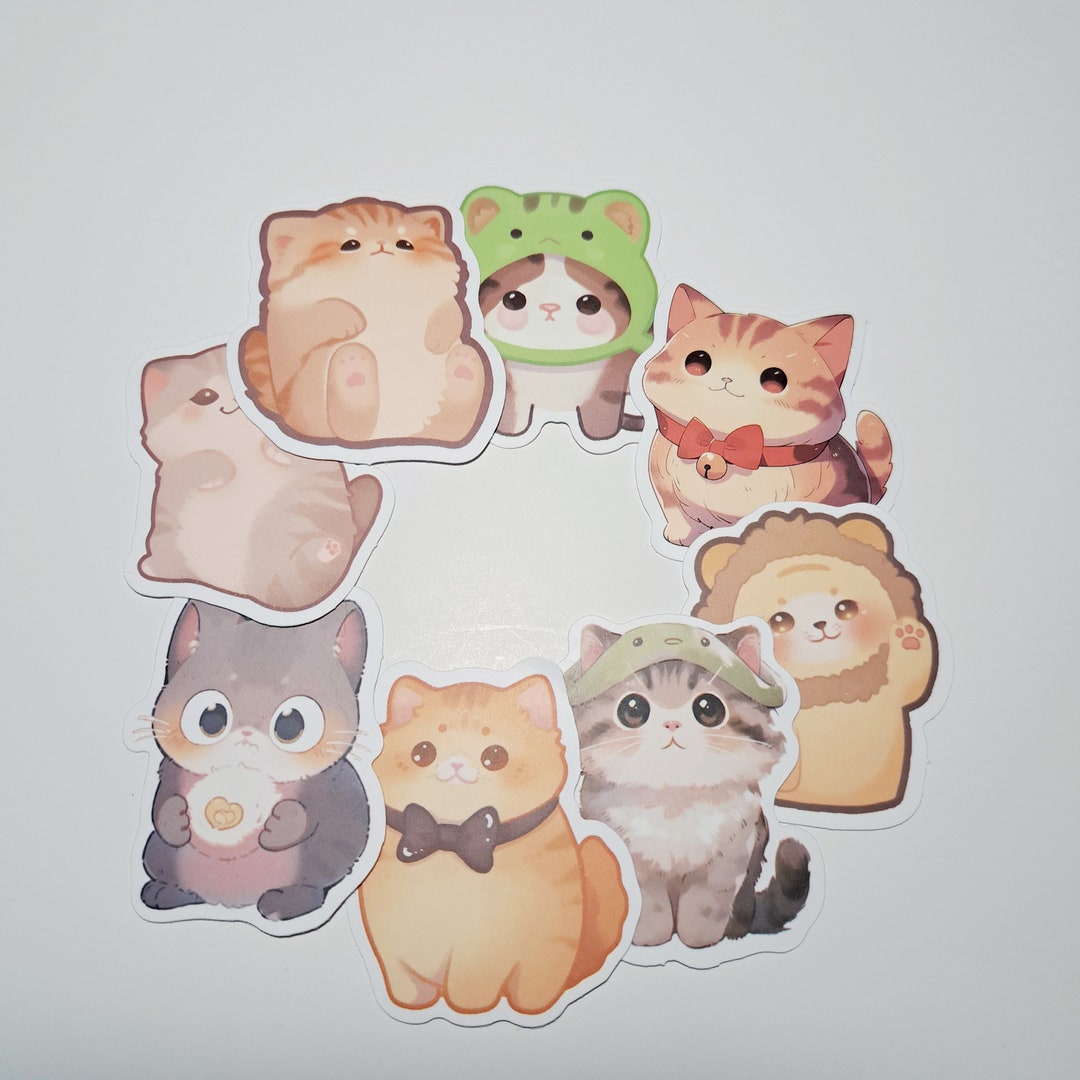 Cute Kitten Sticker Pack| Pack of 5| Vinyl Round-eye Kitten Stickers ...