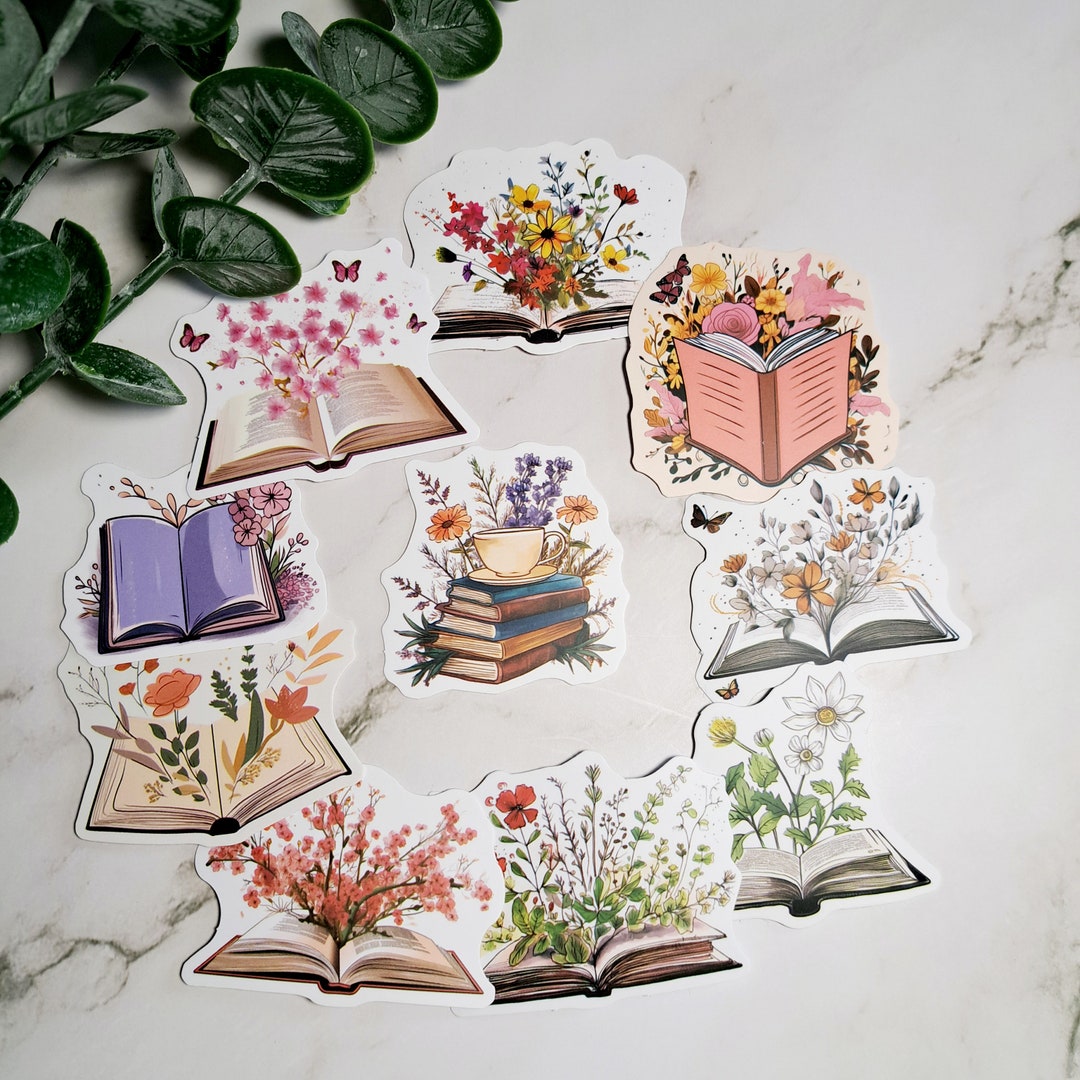 Floral Book Sticker Pack| Pack of 5| Waterproof Vinyl Flower Stickers ...