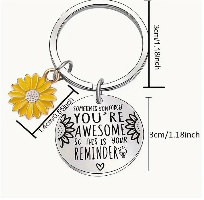 You're Awesome Sunflower Keychain Inspirational Quote Accessory Flower ...