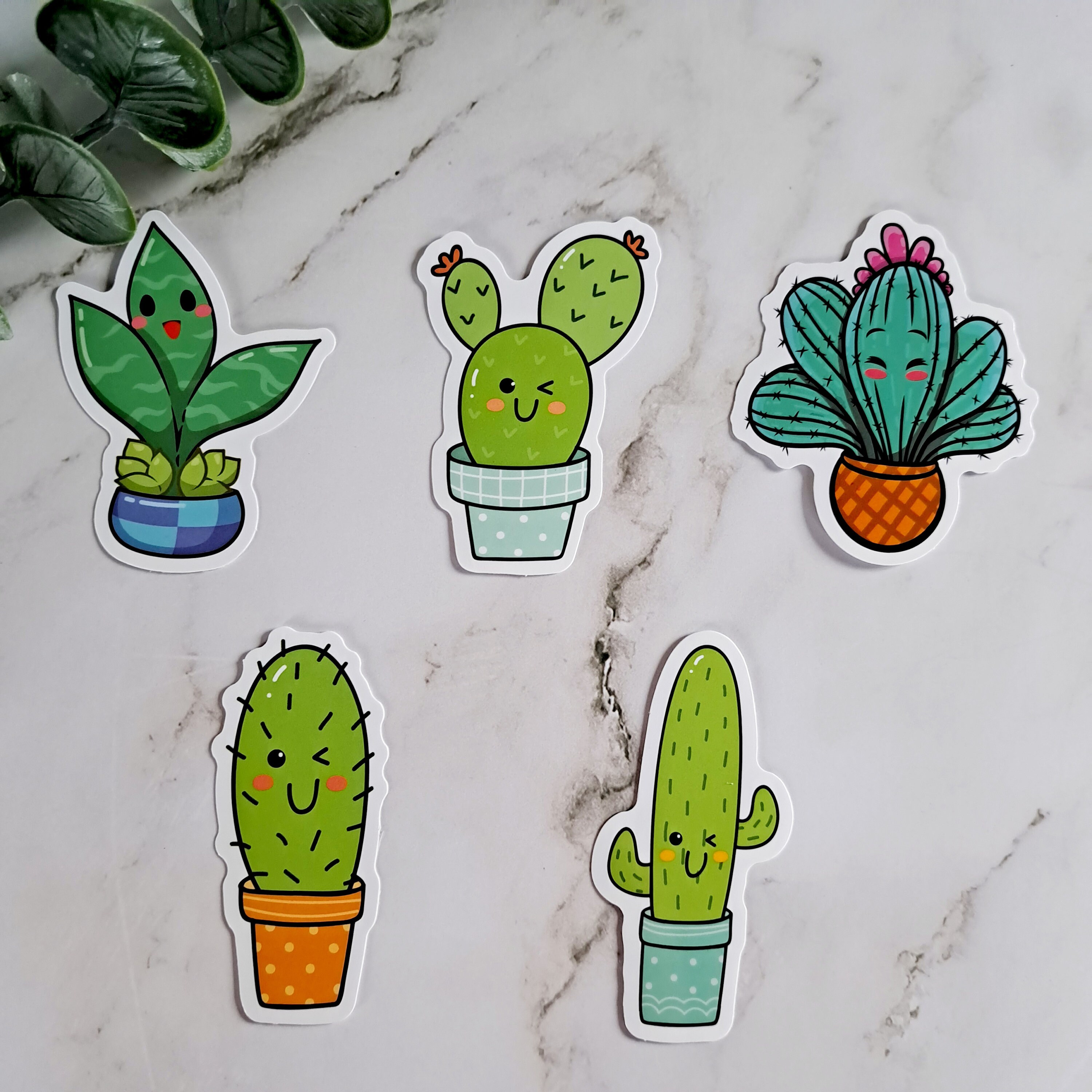 Cartoon Cactus Stickers Pack of 6 Large Waterproof Vinyl Plant Stickers ...