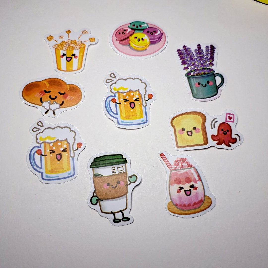 Mini Cartoon Food and Object Sticker Pack| Pack of 6| Planner Stickers ...
