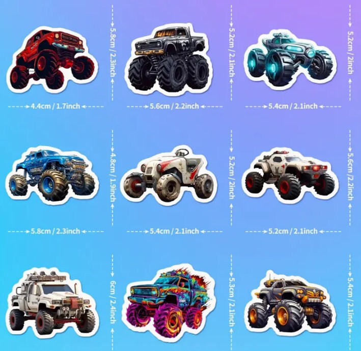 Waterproof Monster Truck Sticker Pack Pack of 5 Phone Case Notebook ...