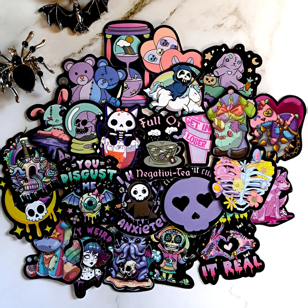 Gothic Sticker Pack| Pack of 5| Black Cartoon Stickers| Water Bottle ...