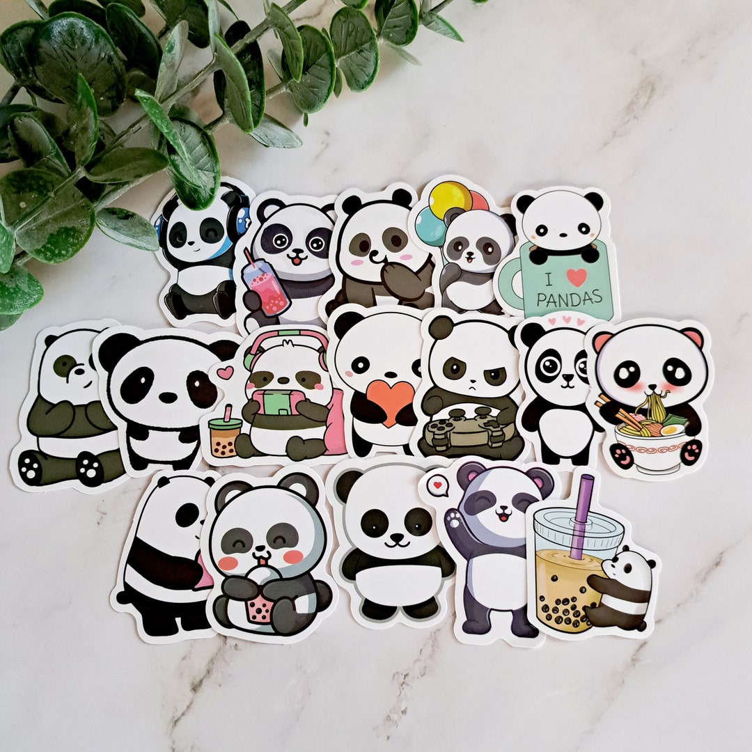 Cartoon Panda Stickers| Pack of 5| Waterproof Vinyl| Planner Stickers ...
