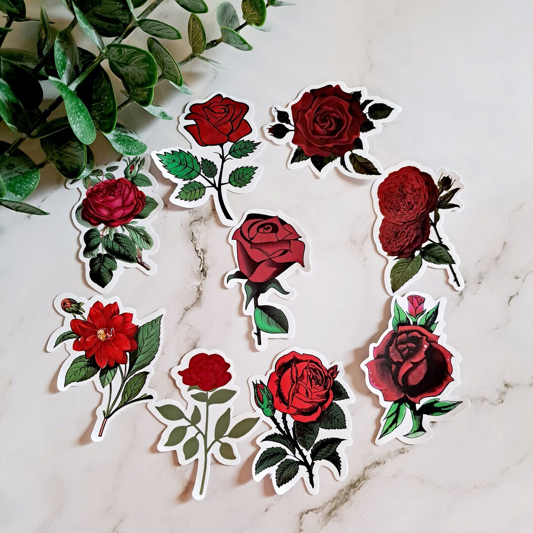 Waterproof Red Rose Stickers| Pack of 5| Flower Planner Stickers ...