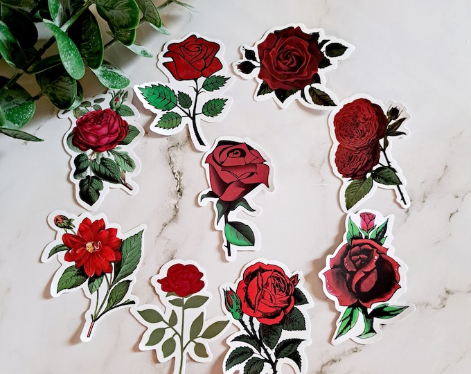 Waterproof Red Rose Stickers| Pack of 5| Flower Planner Stickers ...
