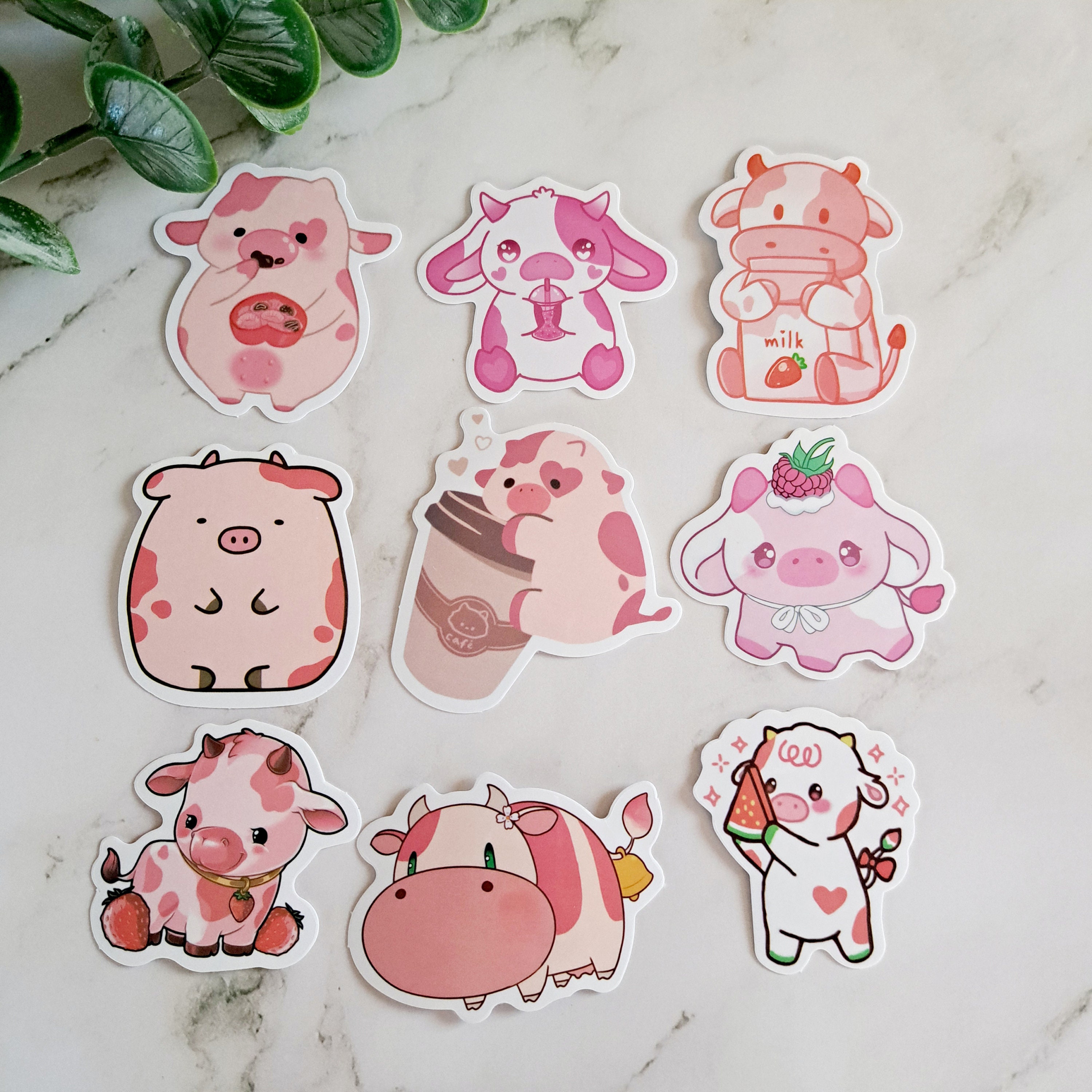 Cute Strawberry Cow Sticker Pack| Pack of 5| Phone Case| Notebook ...