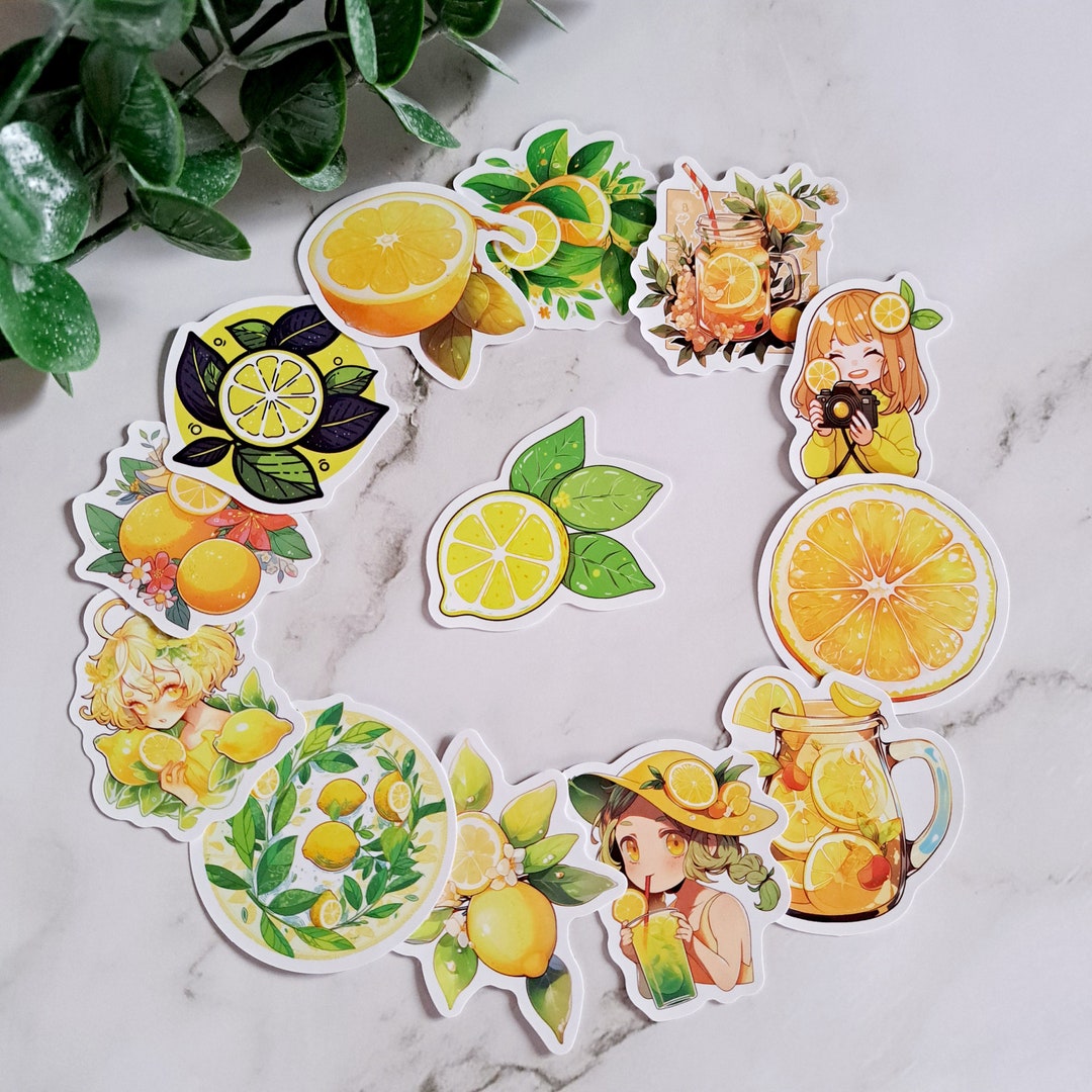Vinyl Lemon Sticker Pack| Pack of 5| Waterproof Fruit Stickers| Planner ...