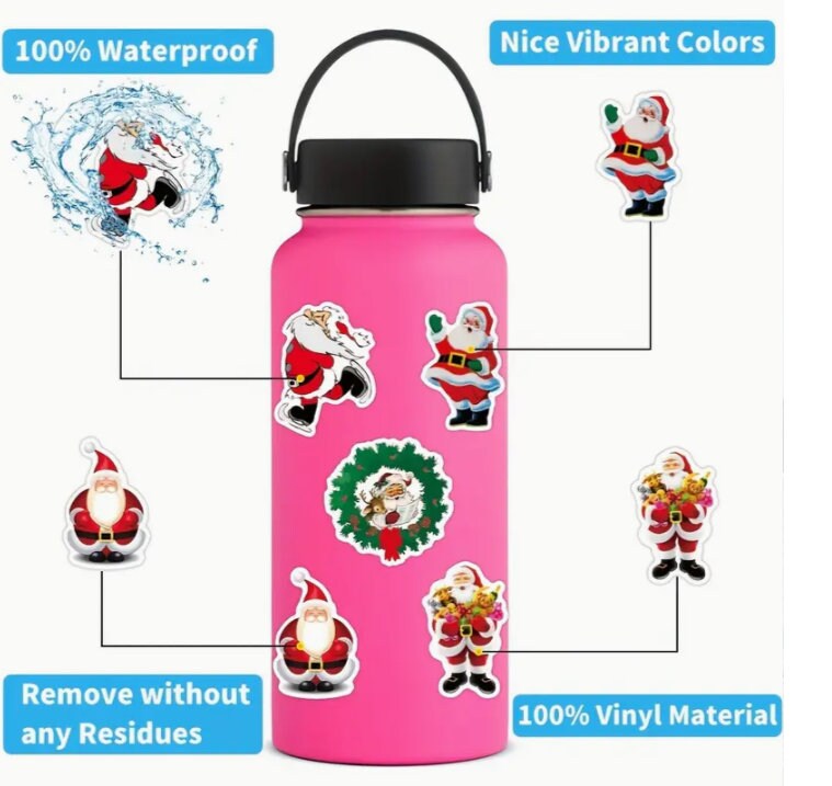 Christmas Sticker Pack| Pack of 5l Holiday Stickers| Water Bottle ...