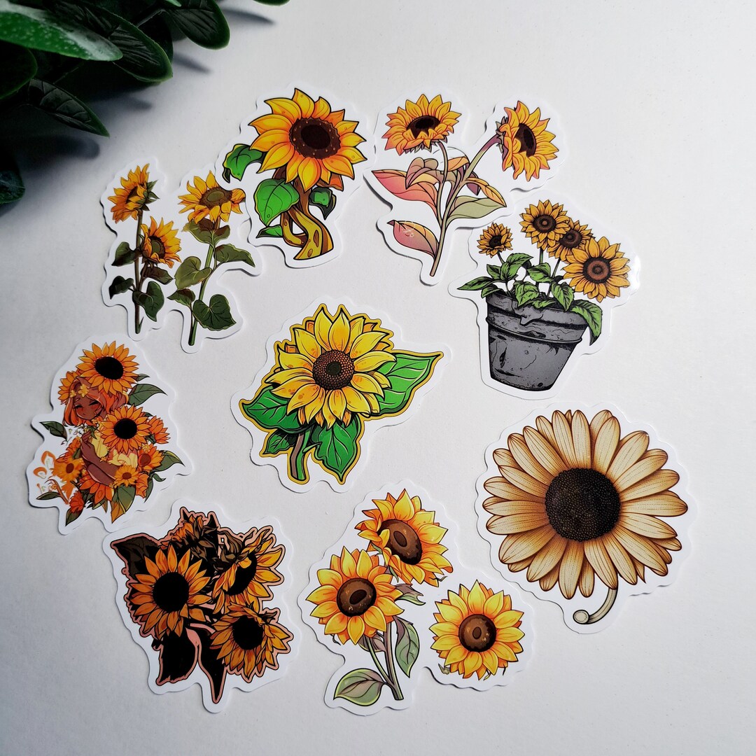 Waterproof Sunflower Sticker Pack| Pack of 5| Floral Planner Stickers ...