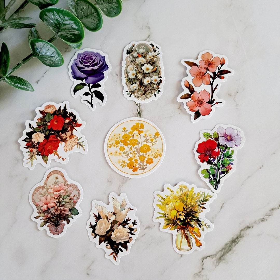 Waterproof Retro Flower Sticker Pack Pack of 5 Floral Planner Stickers ...