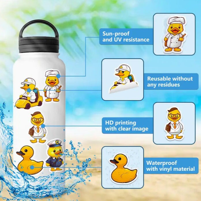 Vinyl Rubber Duck Sticker Pack Pack of 5 Cartoon Character Rubber ...