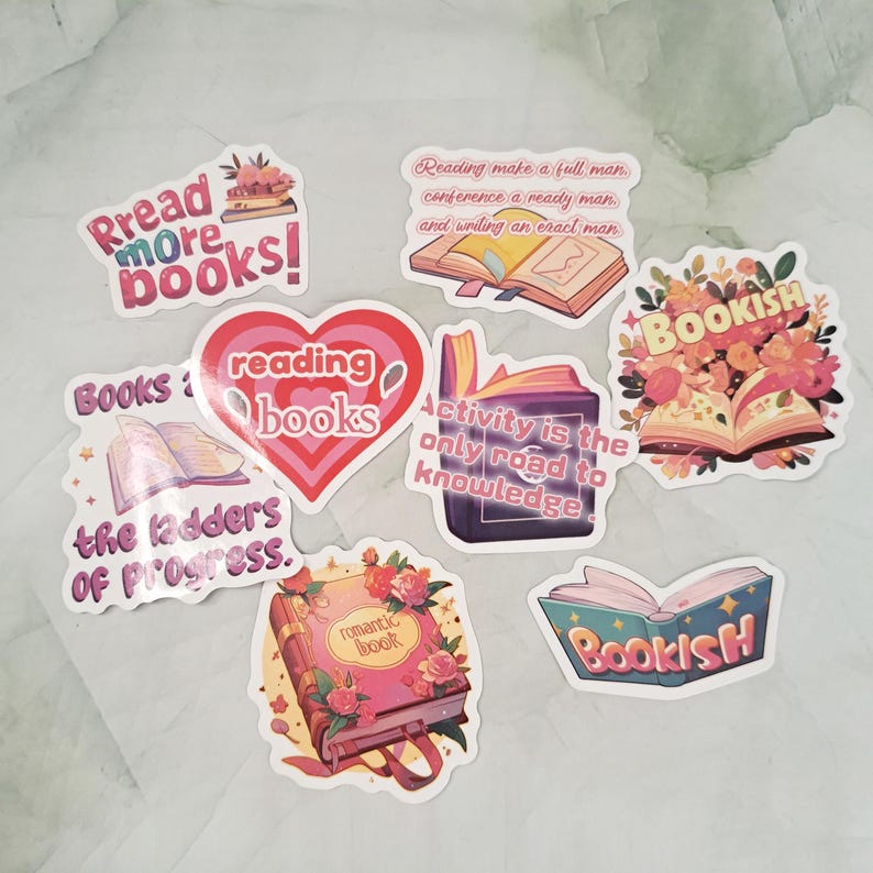 Pink Bookish Vinyl Stickers| Pack of 5| Book Lover Collectible Stickers ...