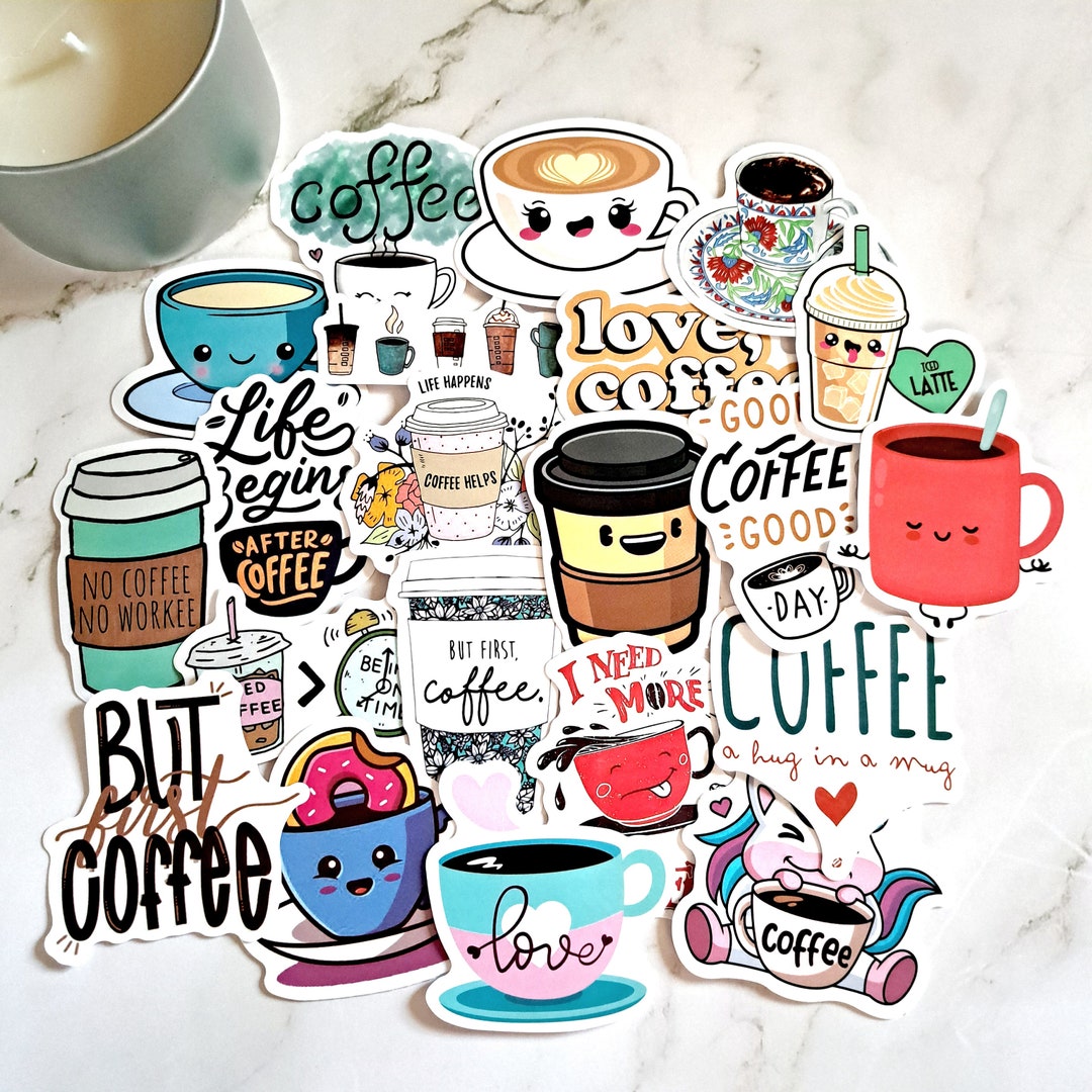 Cartoon Coffee Sticker Pack| Pack of 5 Waterproof| Laptop| Planner ...