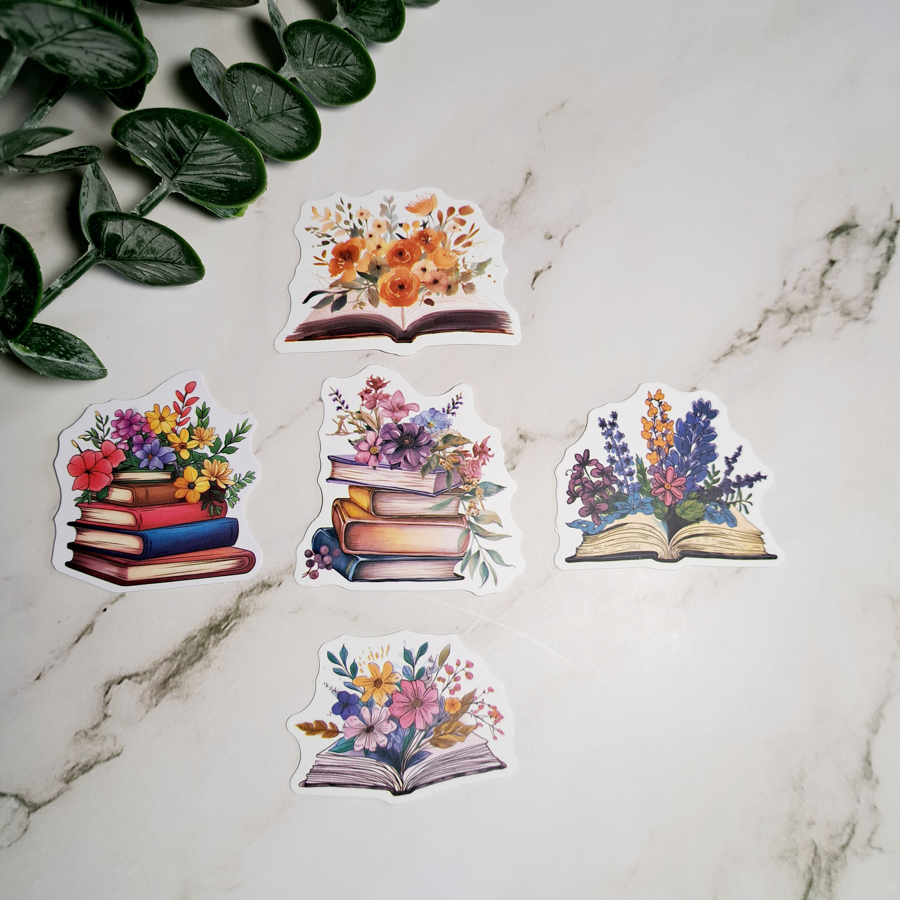 Floral Book Sticker Pack| Pack of 5| Waterproof Vinyl Flower Stickers ...