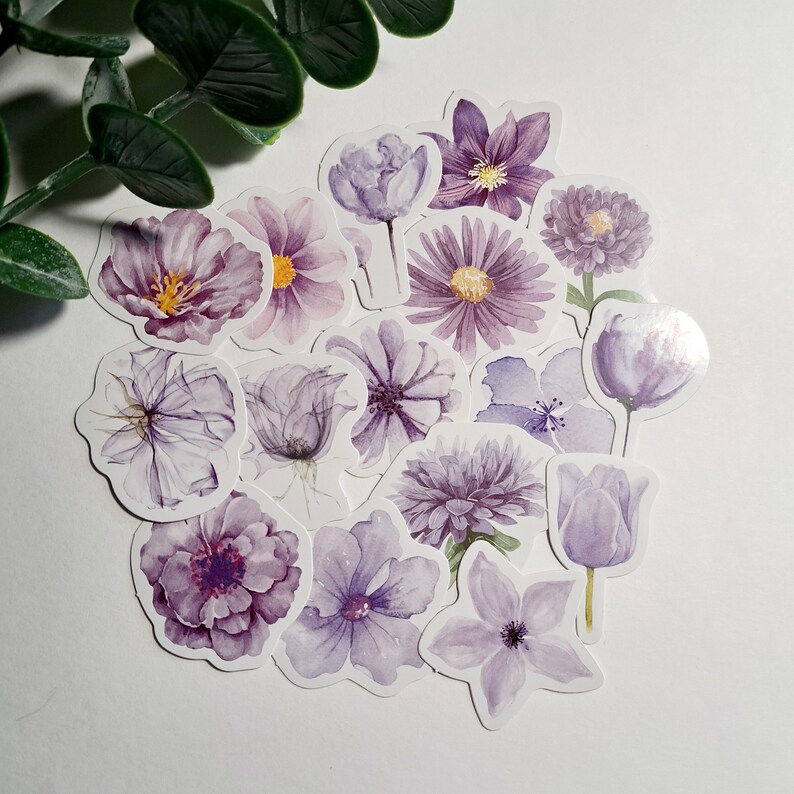 Mini Purple Flower Sticker Pack Pack of 6 Floral Planner Stickers ...