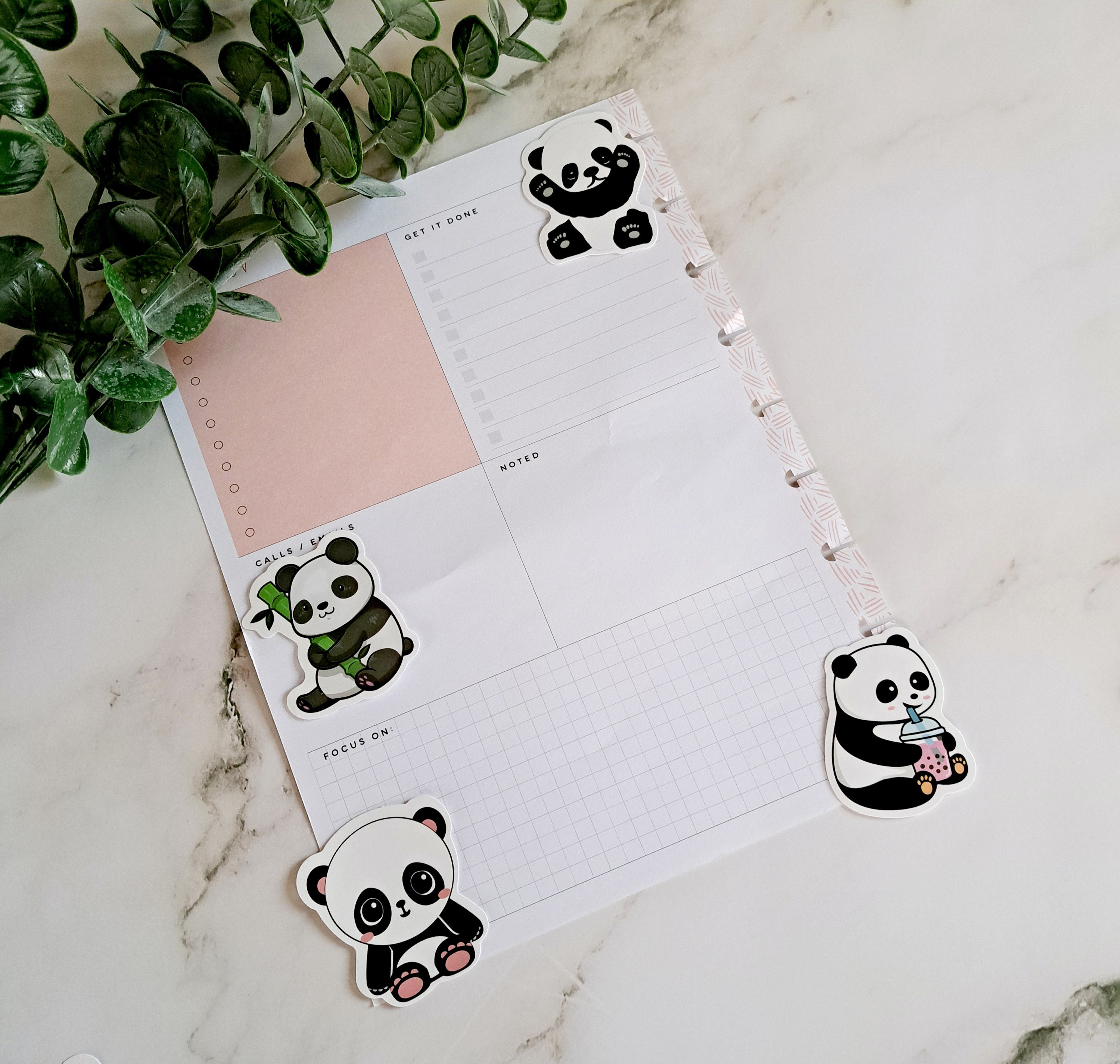 Cartoon Panda Stickers Pack of 5 Waterproof Vinyl Planner Stickers ...