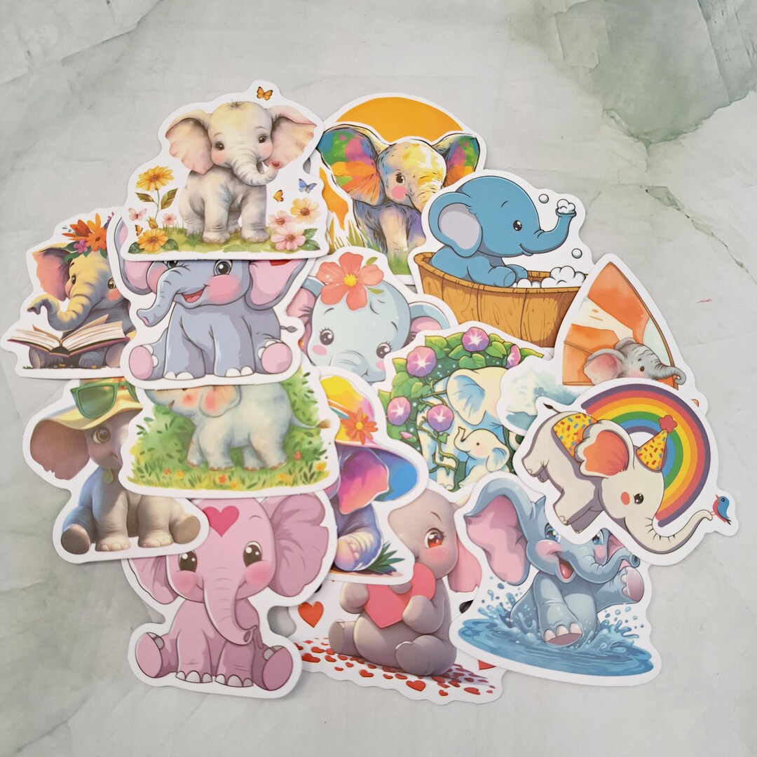 Colorful Elephant Stickers| Pack of 5| Vinyl Collectible Stickers ...