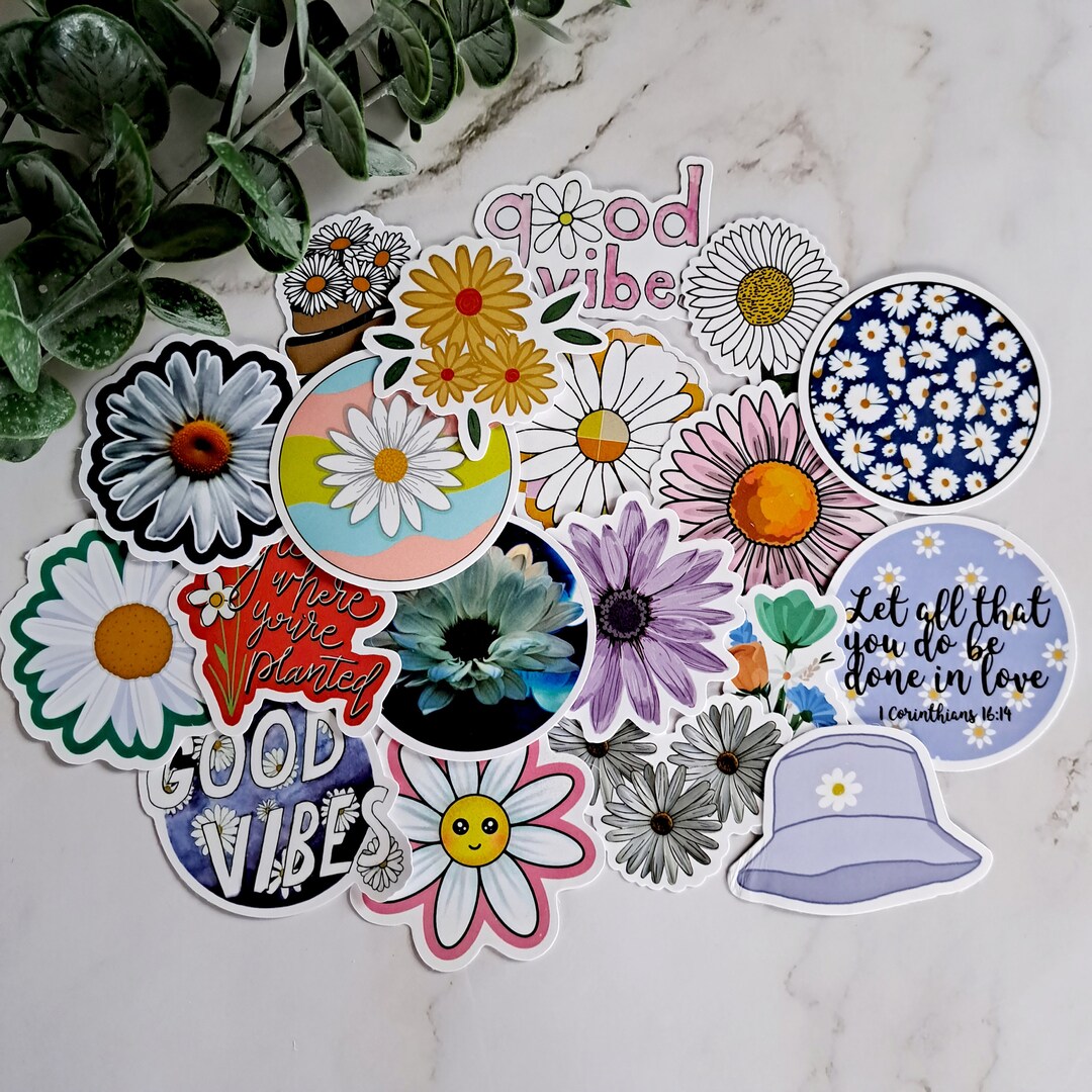 Waterproof Daisy Sticker Pack| Pack of 5| Cute Flower Stickers| Phone ...