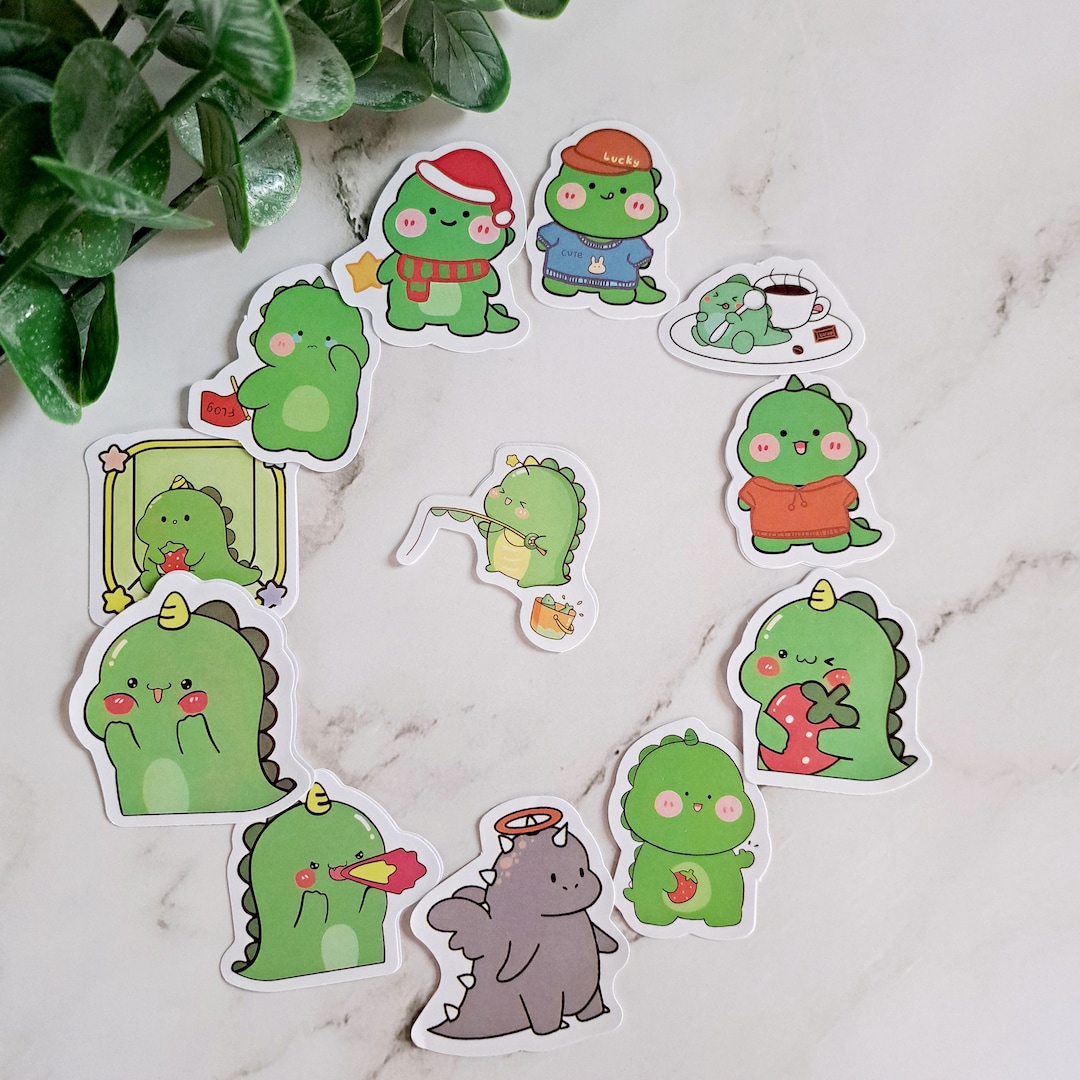 Cartoon Mini Dinosaur Sticker Pack| Pack of 6| Cute Waterproof Vinyl ...