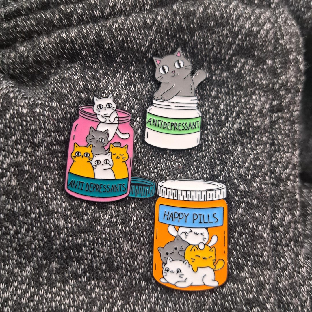 Antidepressant Cat Enamel Pins| Pet Bag Accessory - Etsy