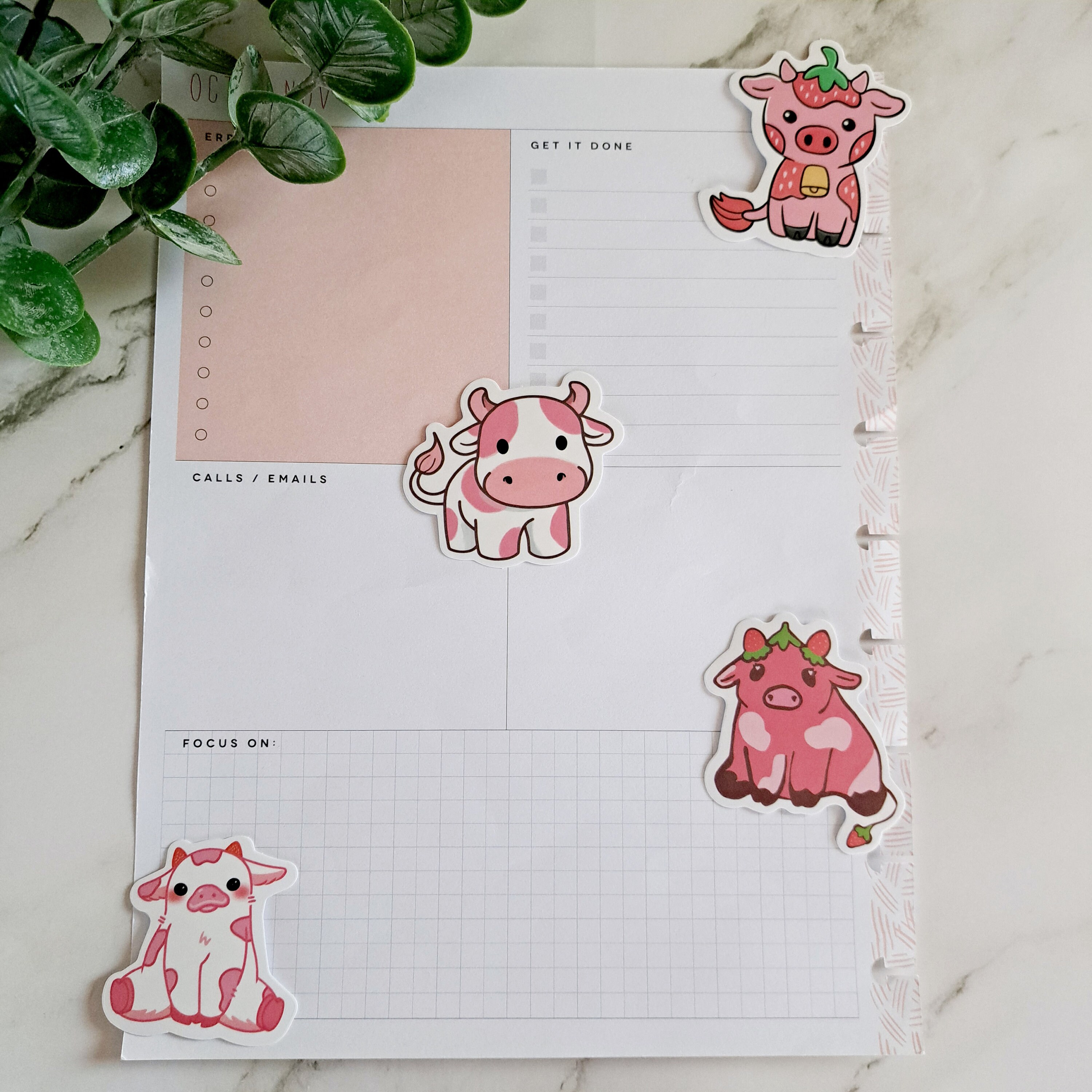 Cute Strawberry Cow Sticker Pack| Pack of 5| Phone Case| Notebook ...