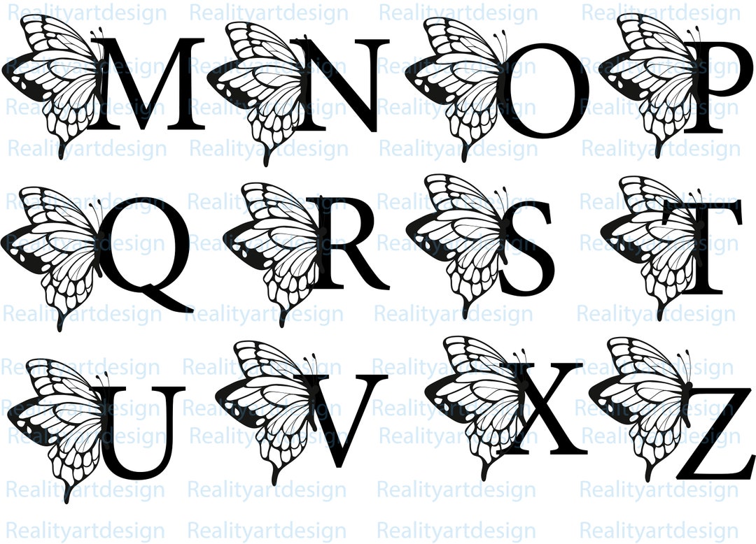 Butterfly Monogram Alphabet SVG, PNG, Monogram Frame Alphabet, Cut File ...