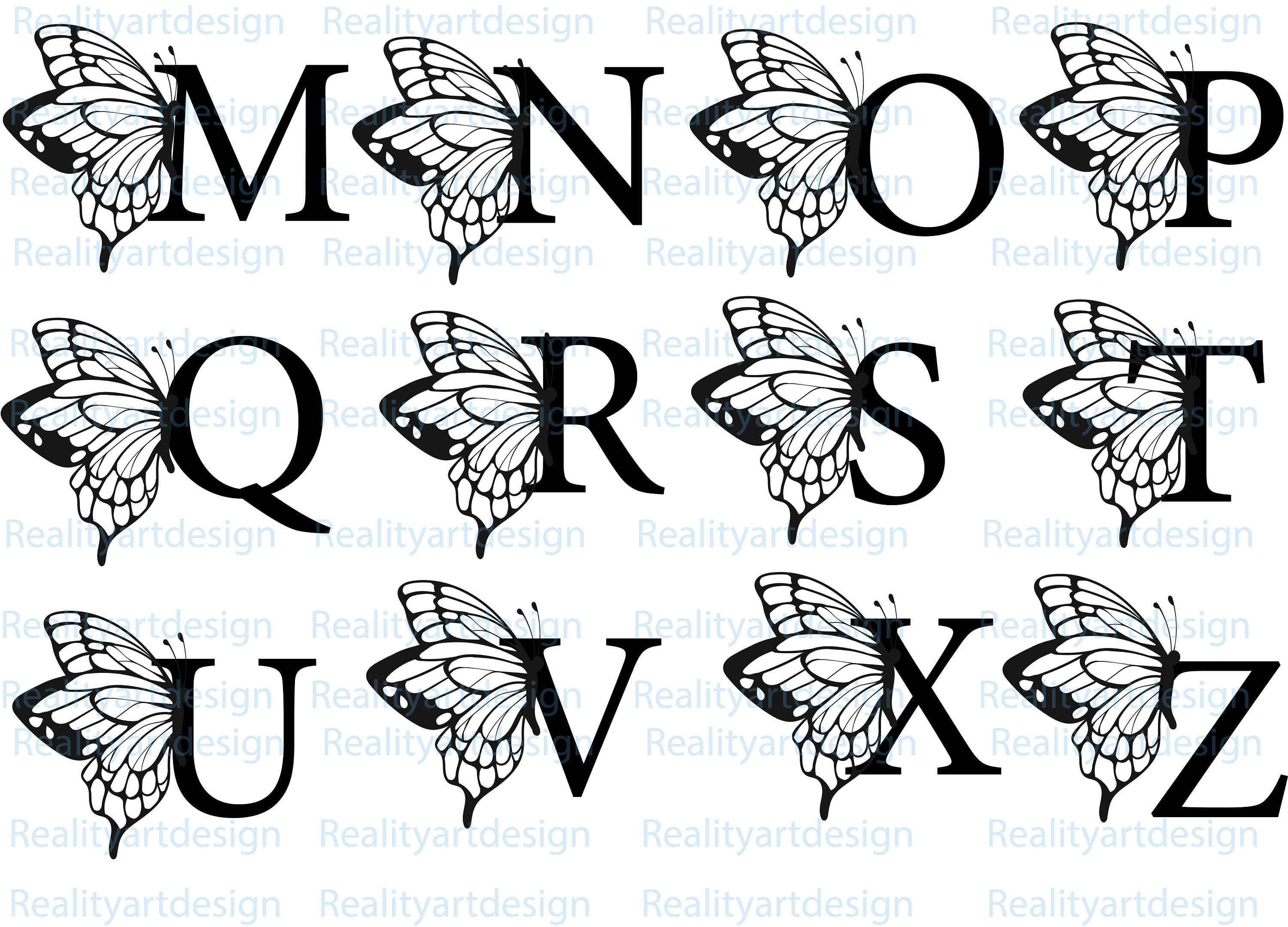 Butterfly Monogram Alphabet SVG, PNG, Monogram Frame Alphabet, Cut File ...