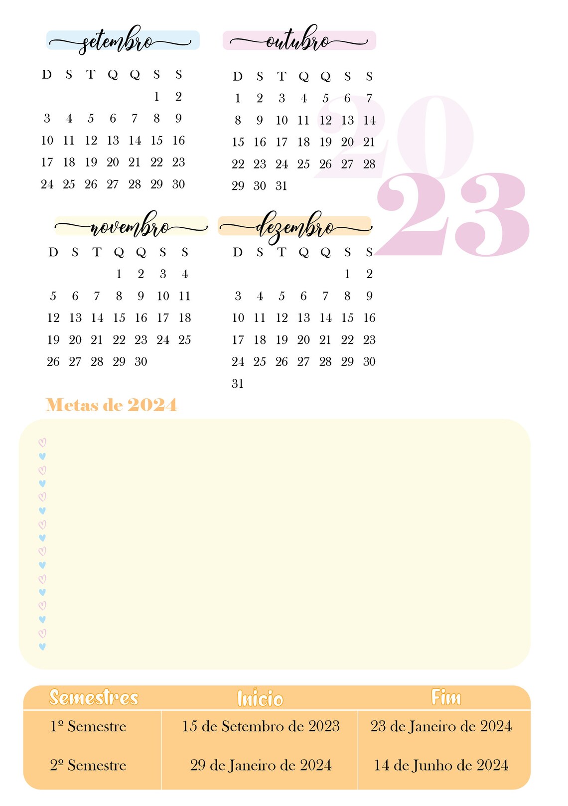 Agenda in Portuguese 2023-2024 Weekly School School Year Printable Pdf ...