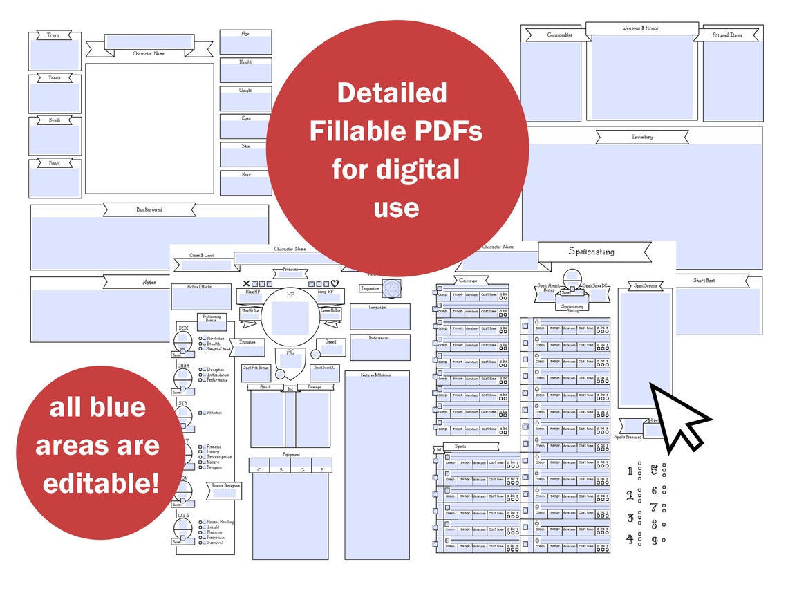 Dnd Character Sheet: 5e TTRPG Beginner Friendly Digital Dnd - Etsy