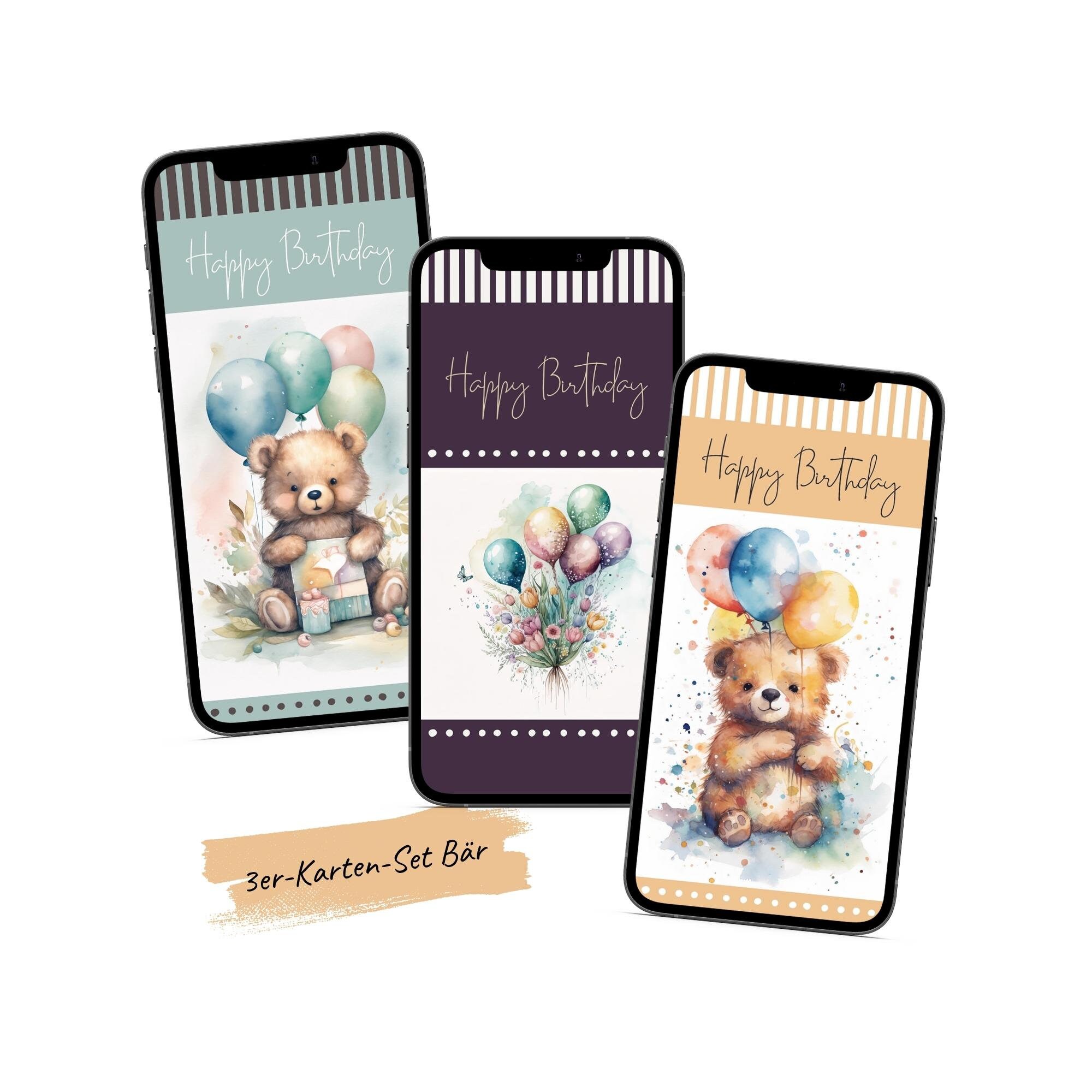 Digital Birthday Card Bear Greeting Card Birthday With - Etsy