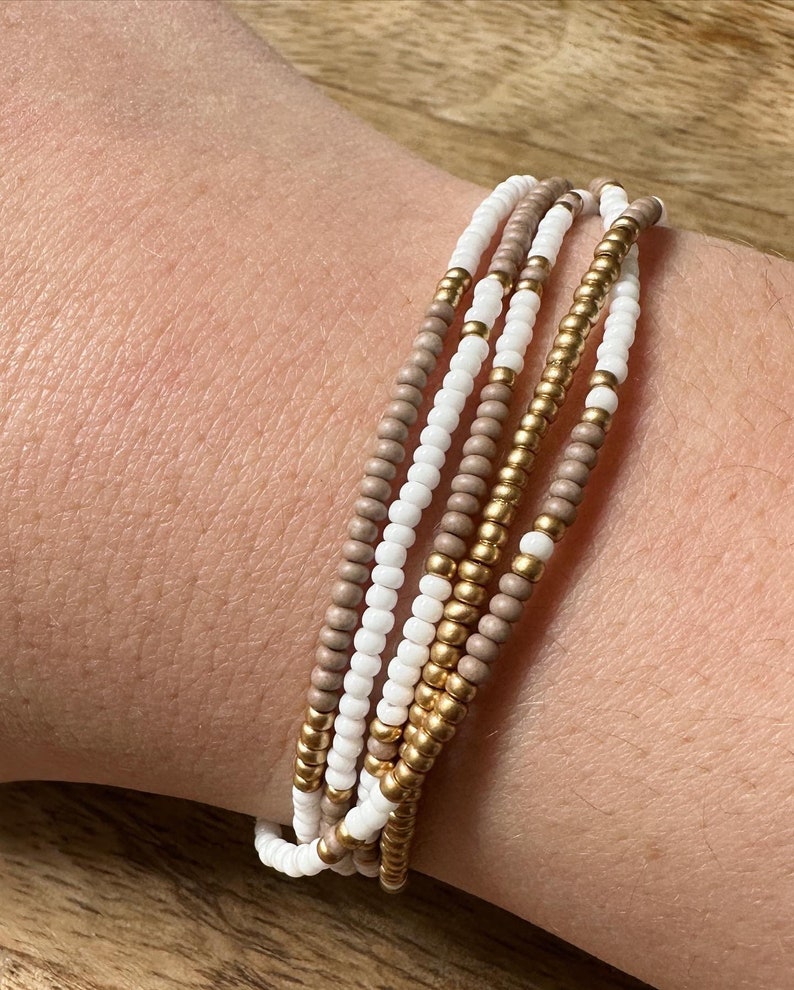 Neutral Wrap Bracelet | Black, Tan, Gold | Everyday Jewelry | Beaded ...