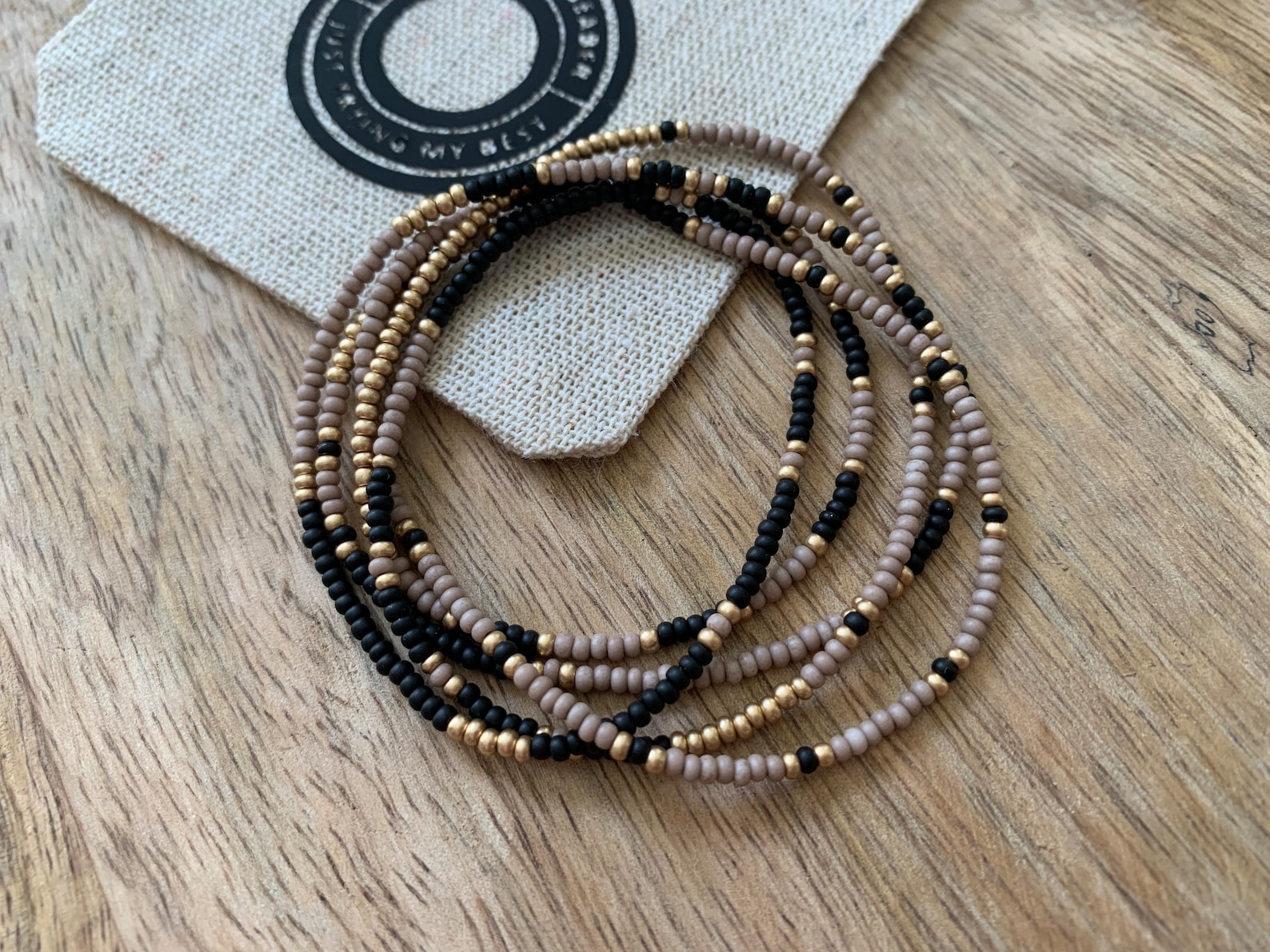 Neutral Wrap Bracelet | Black, Tan, Gold | Everyday Jewelry | Beaded ...