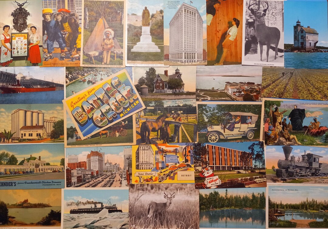 Vintage Michigan Postcard Lot 1920s Through 1960s ~ Set of 11 Randomly ...