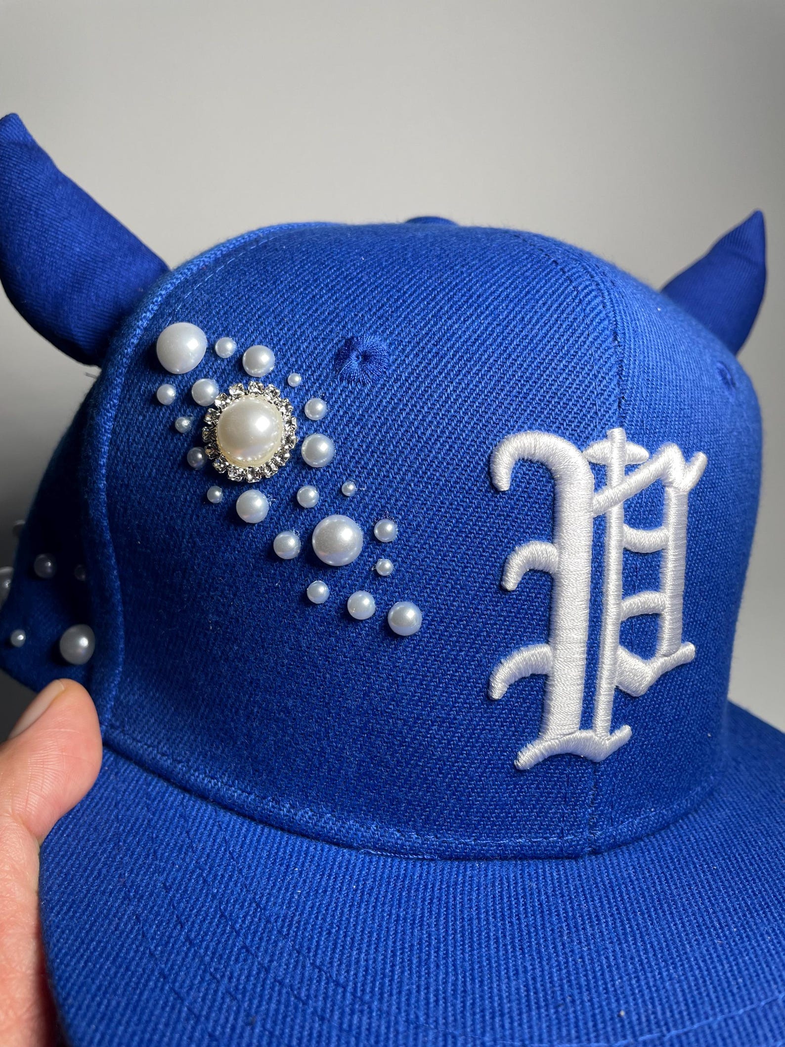 Bedazzled Pearls Hat With Horns Snapback Cap - Etsy