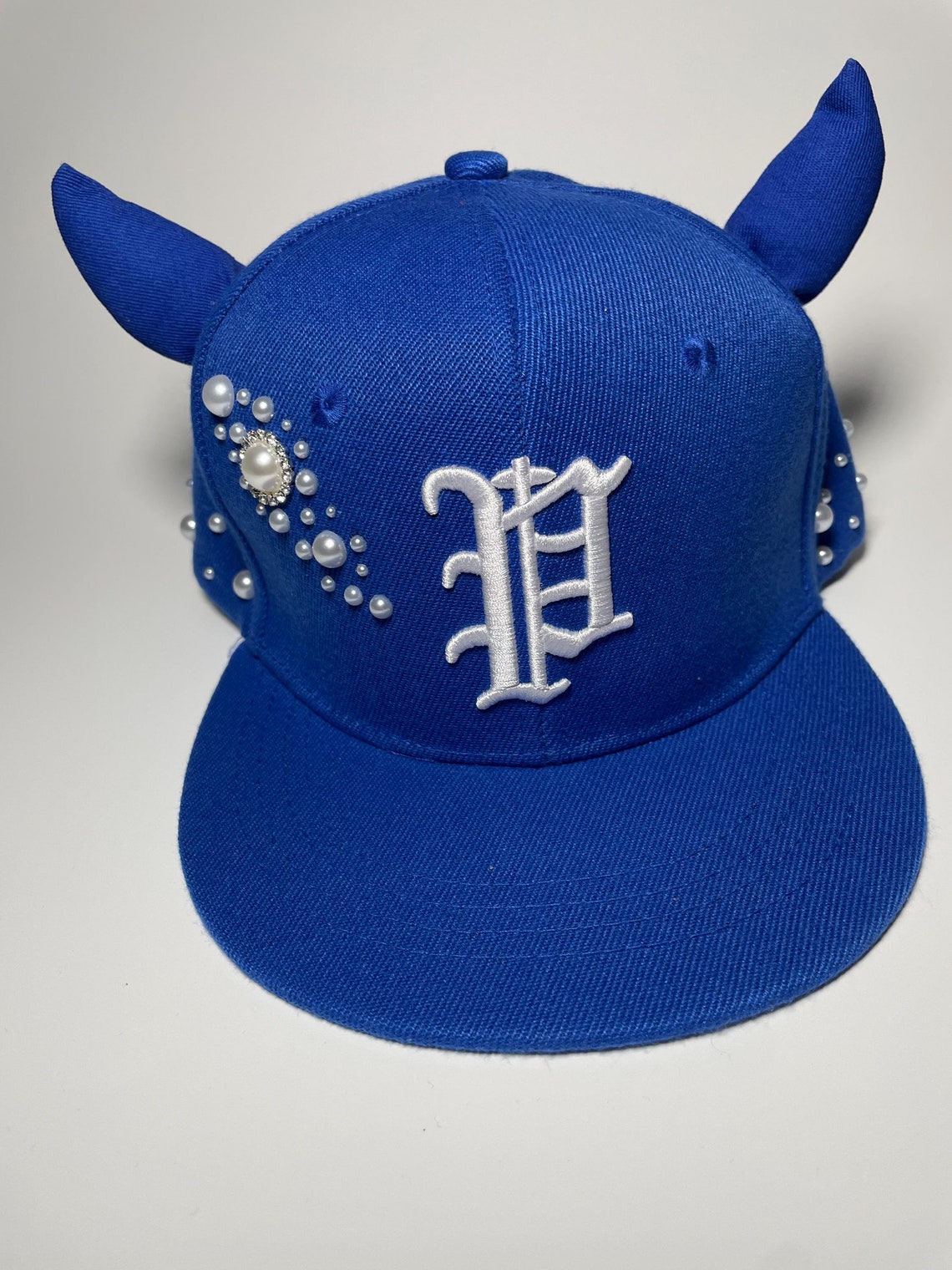 Bedazzled Pearls Hat With Horns Snapback Cap - Etsy