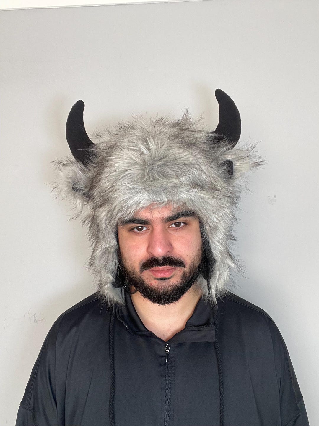 Furry Viking Inspired Horns Hat – Faux Fur Winter Costume Hat With ...