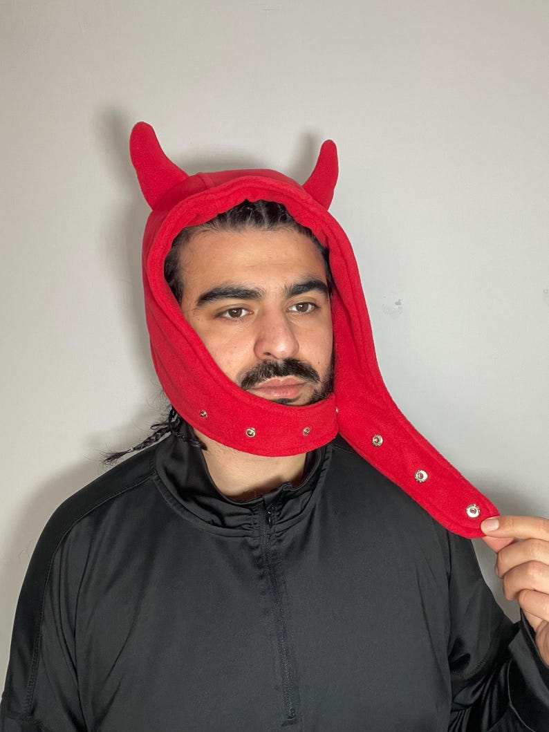 Red Devil Horn Hat With Snap Closure – Cozy Fleece Costume Hat, Unisex ...