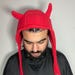 Red Devil Horn Hat With Snap Closure – Cozy Fleece Costume Hat, Unisex ...