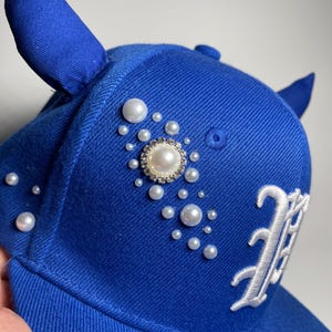 Bedazzled Pearls Hat With Horns Snapback Cap - Etsy
