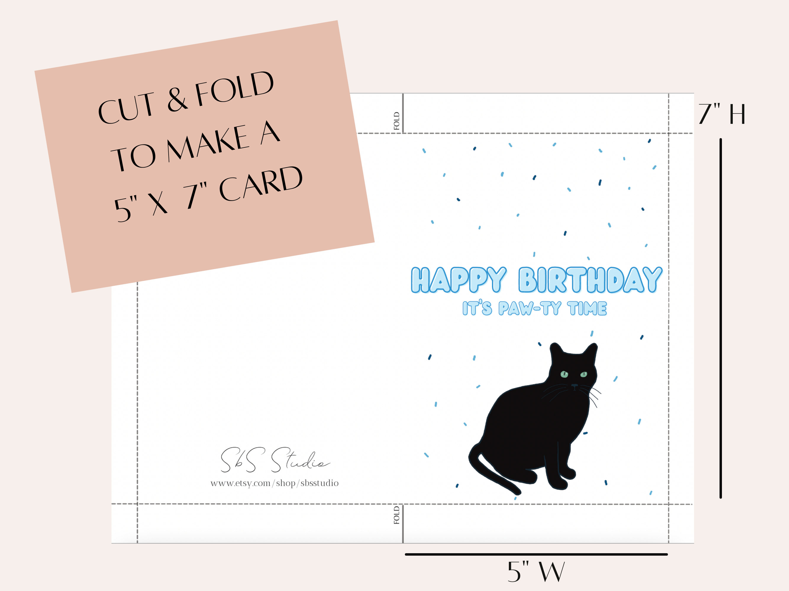 Cat Birthday Card: Hand-drawn Printable (PDF & JPG) - Etsy