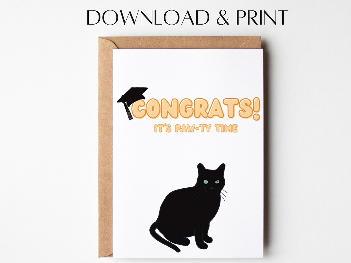 Cat Graduation Card | Funny Graduation Card | Printable Cat Card ...