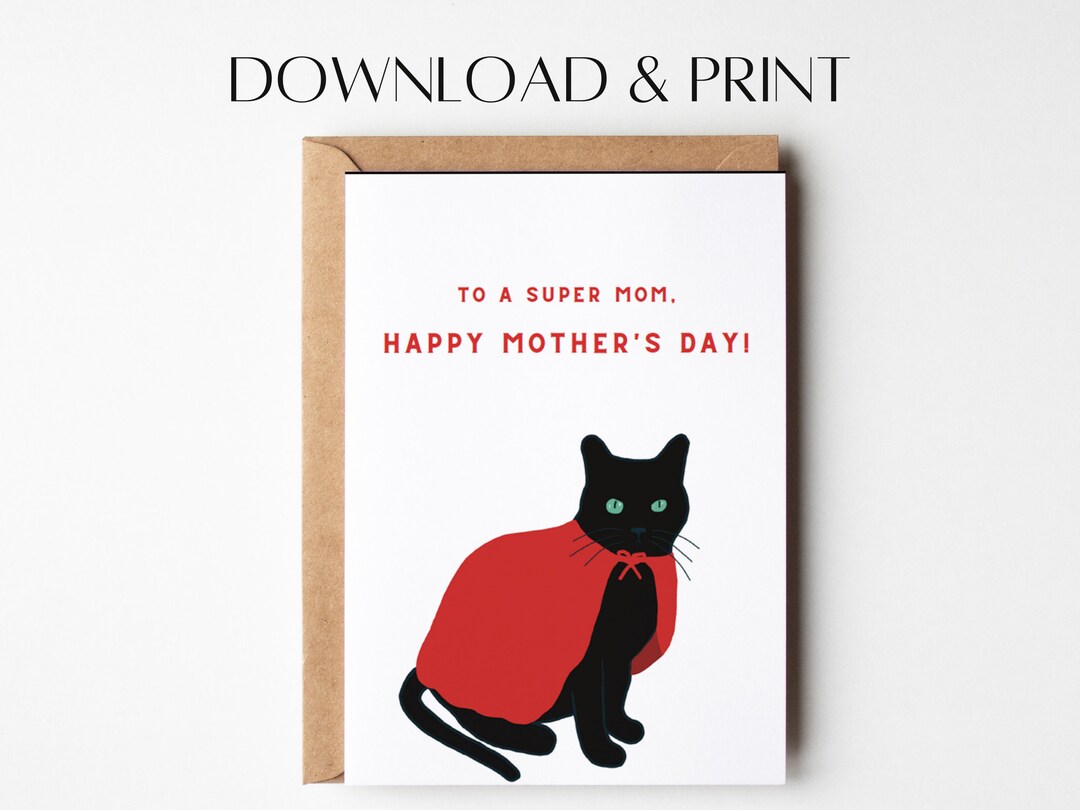 Superhero Cat Mother's Day Card: Printable Art (PDF & JPG) - Etsy