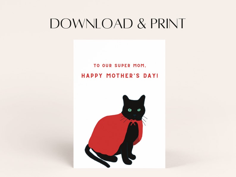 Superhero Mother's Day Card | Cat Mother's Day Card | Printable Mother ...