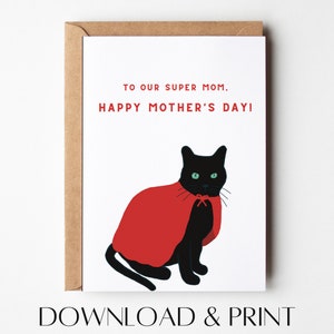 Superhero Mother's Day Card | Cat Mother's Day Card | Printable Mother ...