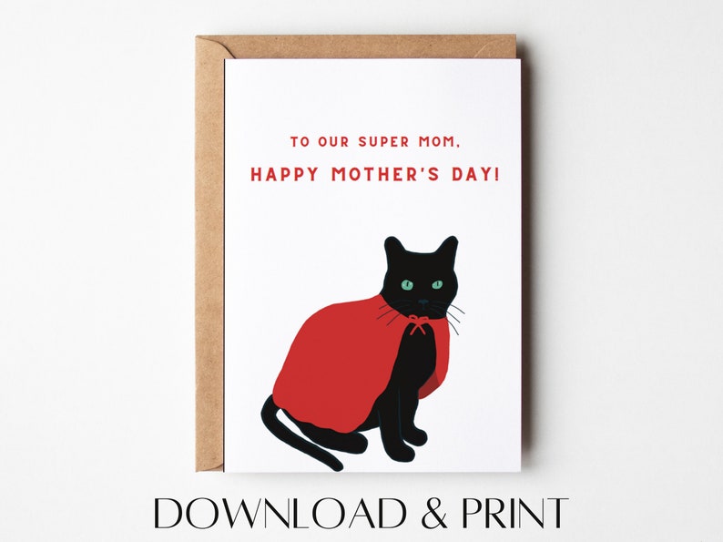 Superhero Mother's Day Card | Cat Mother's Day Card | Printable Mother ...
